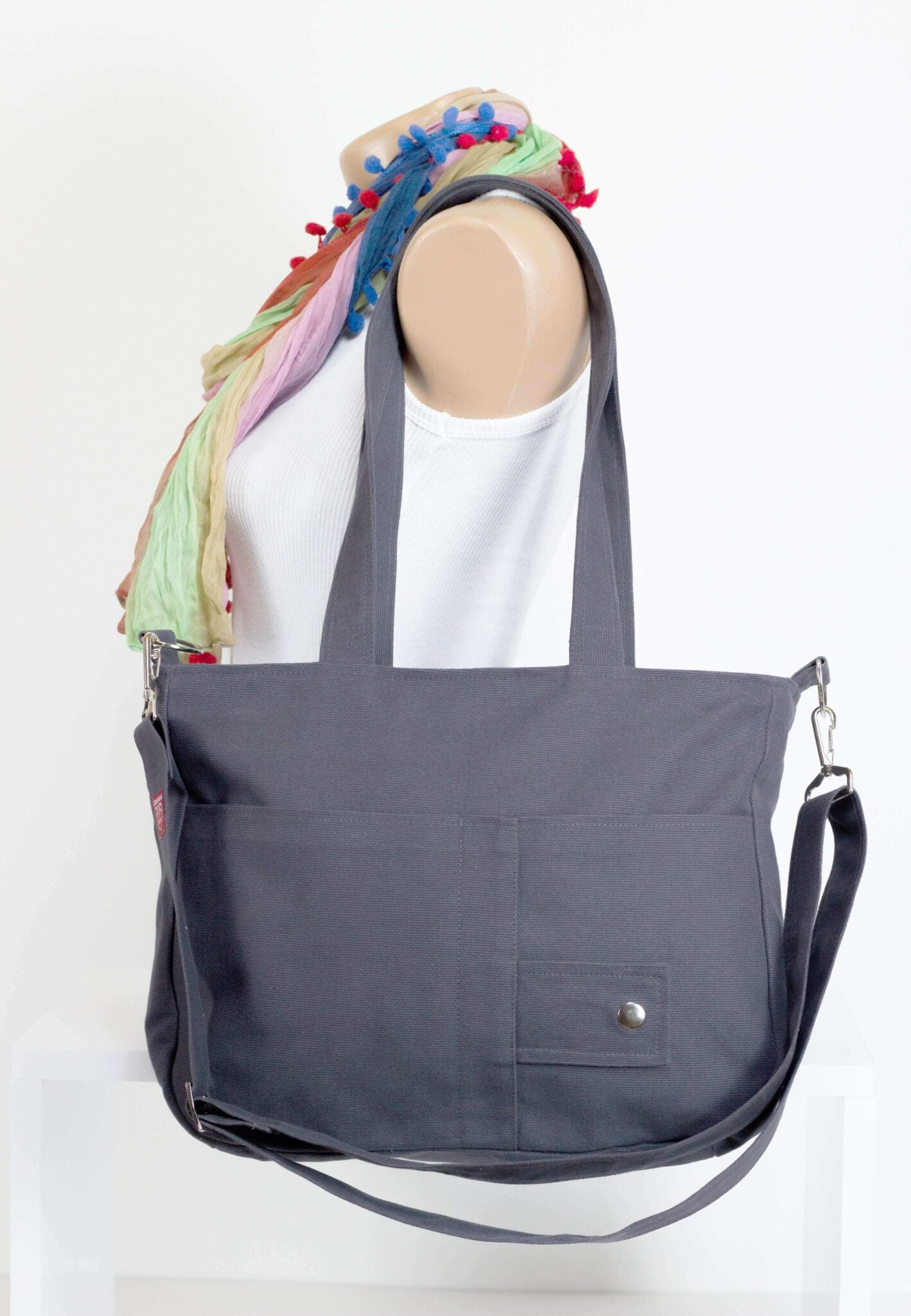 Dark Gray Canvas Shoulder Bag, Crossbody Tote Bag, Washable Cotton Bag ...