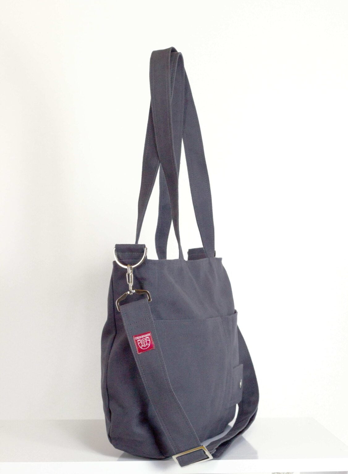 Dark Gray Canvas Shoulder Bag, Crossbody Tote Bag, Washable Cotton Bag ...