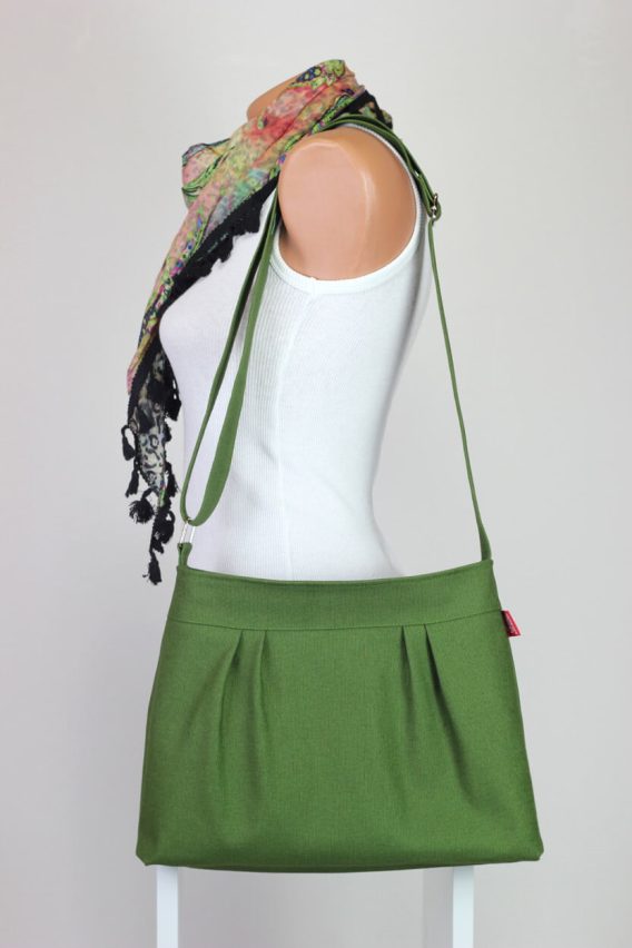 Green Canvas Crossbody Bag, Pleated Purse, Washable Soft Cotton Bag ...