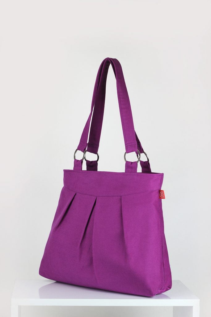 Purple Canvas Shoulder Bag Pleated Purse Sling Hobo Bag Handmade Medium ...