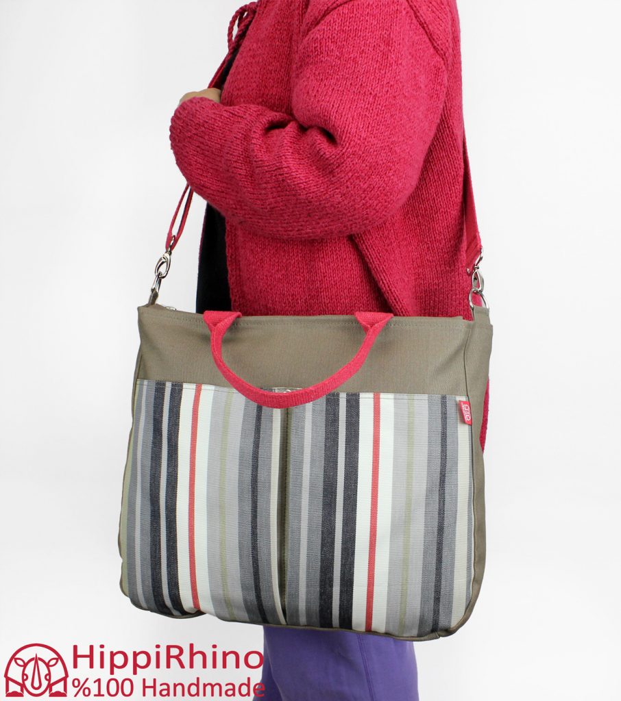 Striped Fashion Tote Canvas Bag with Outside Pockets Handbag Colorful ...